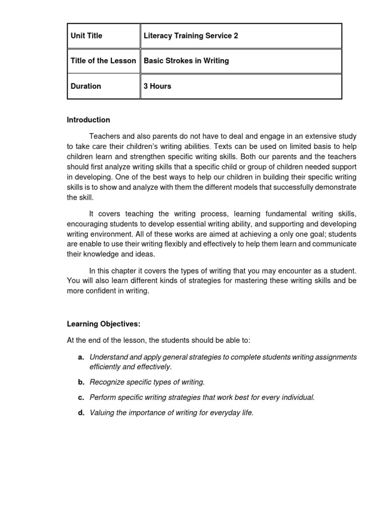 IM 4-Kinds of Lines and Strokes & Stages of Emergent Writing | PDF ...