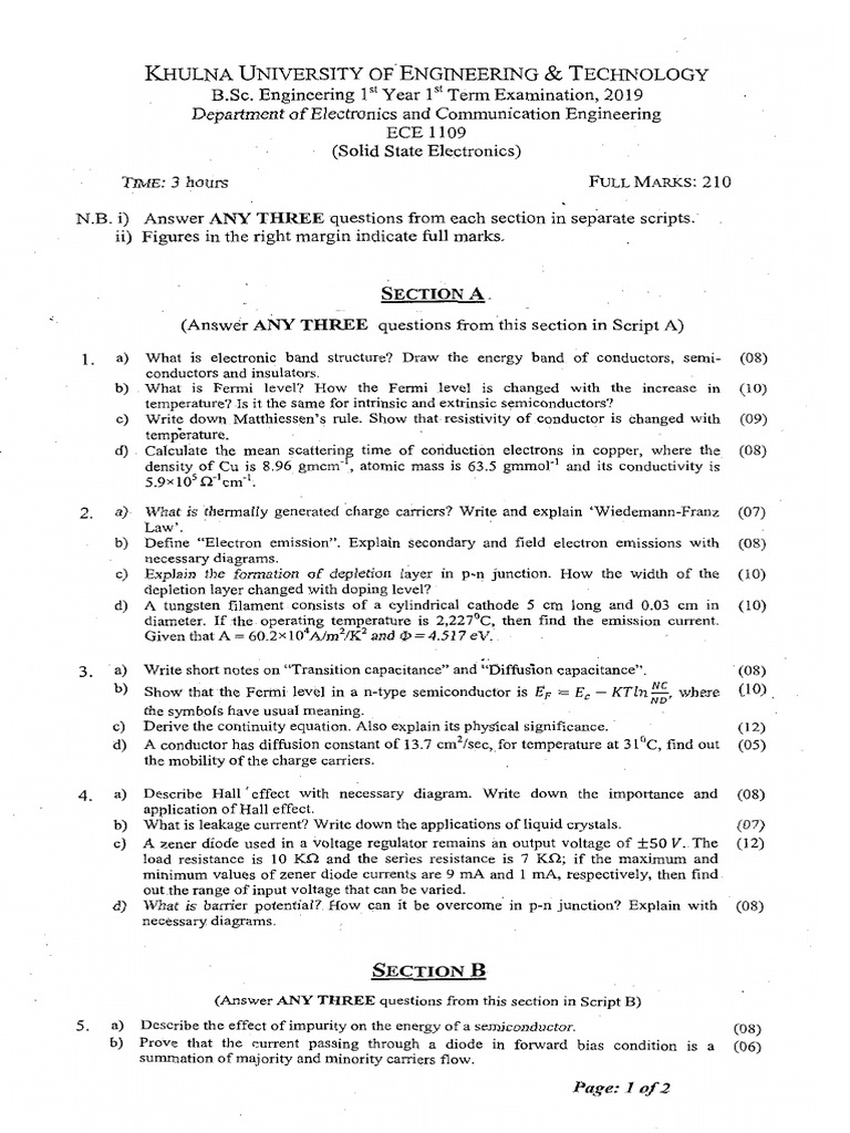 B.sc. Engineering 1st Year 1st Term Regular Examination, 2019 | PDF ...