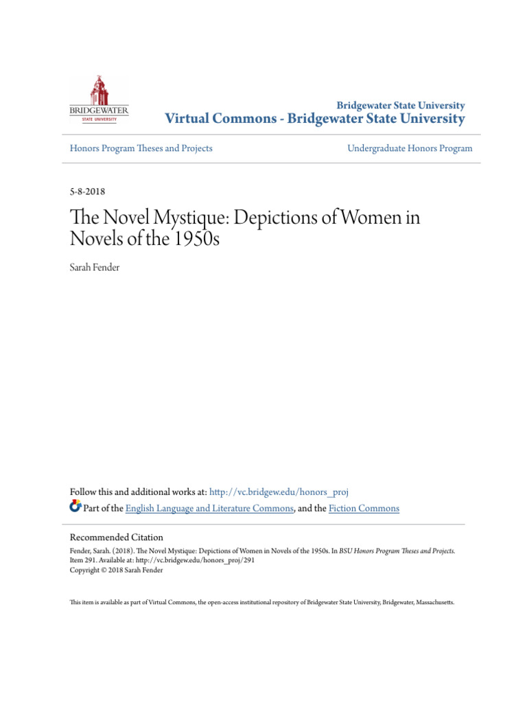 The Novel Mystique - Depictions of Women in Novels of The 1950s | PDF