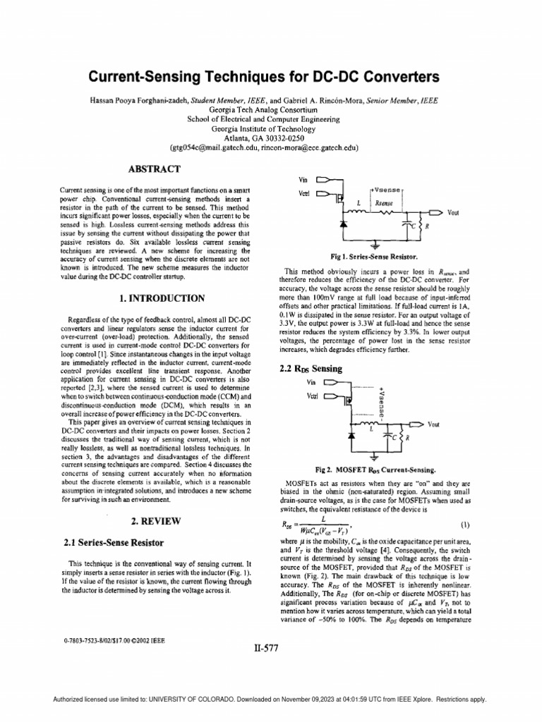 Current Sensing Techniques For Dc Dc Converters Pdf Mosfet