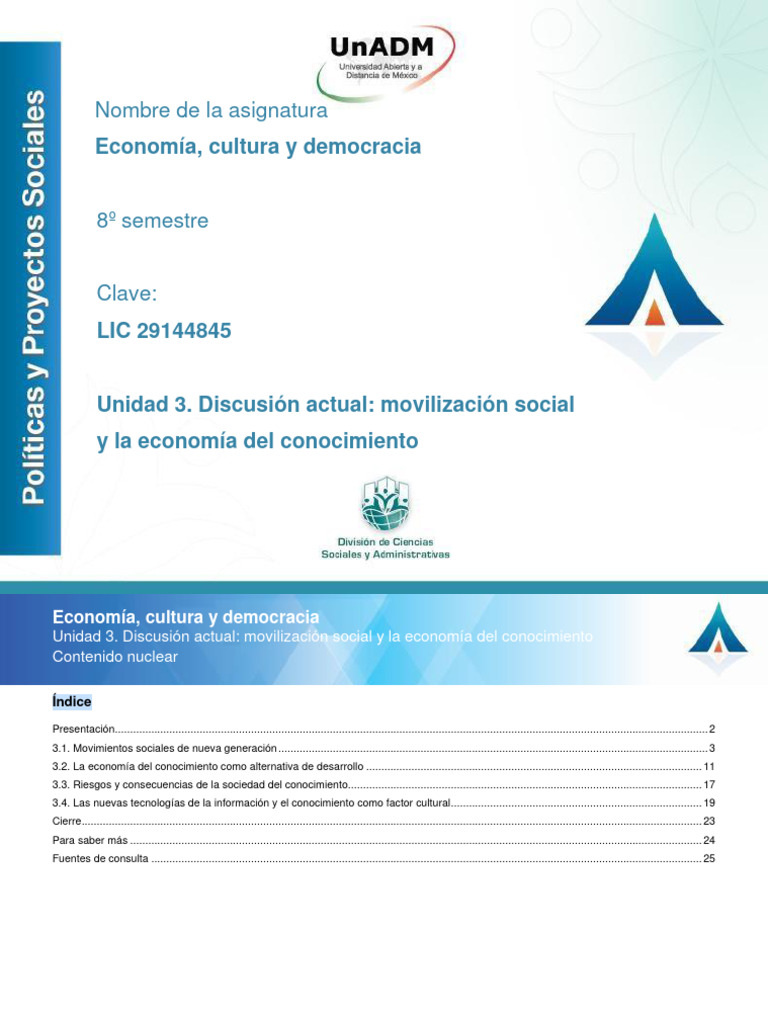 PECD U3 Contenido 2023 1 | PDF | Sociedad | Conocimiento