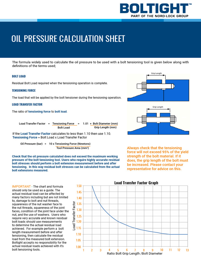 Ds 12 Oil Pressure Calculation Sheet | PDF | Screw | Force