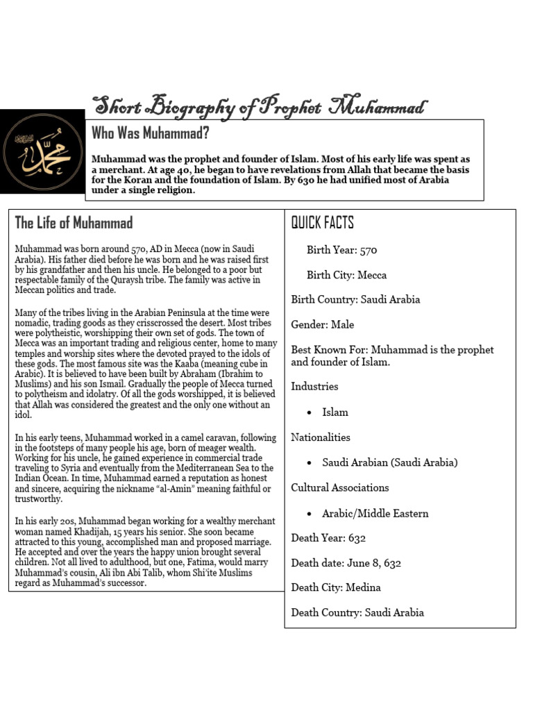 Short Biography of Prophet Muhammad | PDF | Muhammad | Mecca