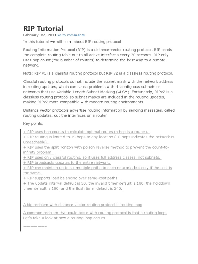 RIP Tutorial | PDF | Routing | Router (Computing)
