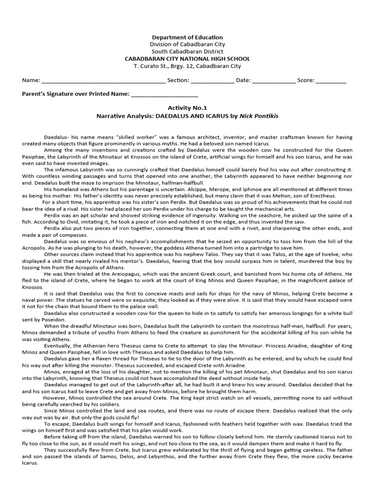 Daedalus and Icarus | PDF | Minotaur | Ancient Greek Religion