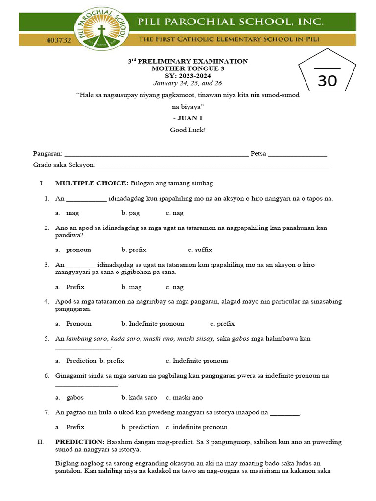 3rd Prelim Examination (Mtb-3) | PDF