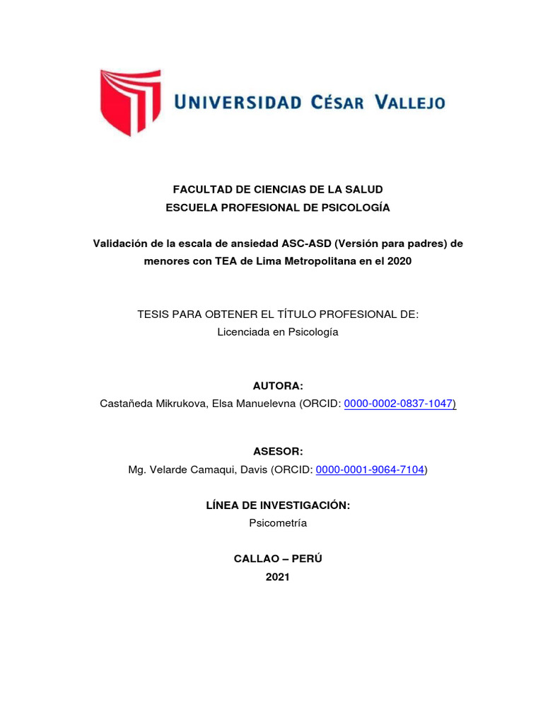 Validación de La Escala de Ansiedad ASC-ASD | PDF | Espectro autista ...