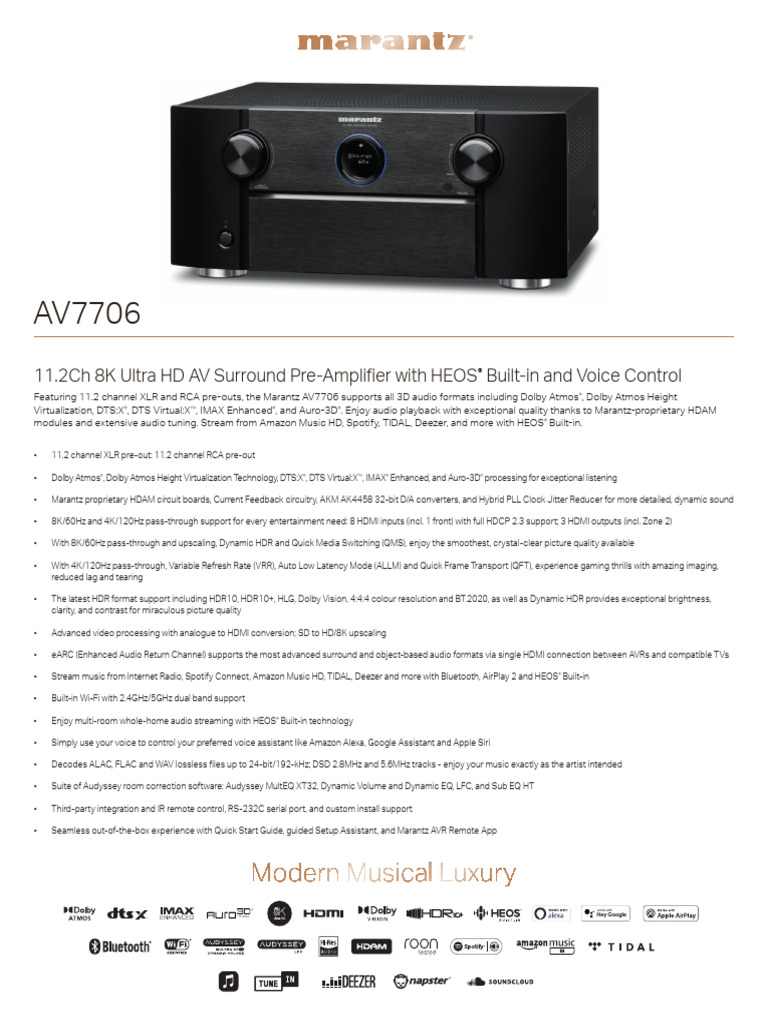 Marantz AV7706 ProductInfosheet EU | PDF | Hdmi | Data Compression