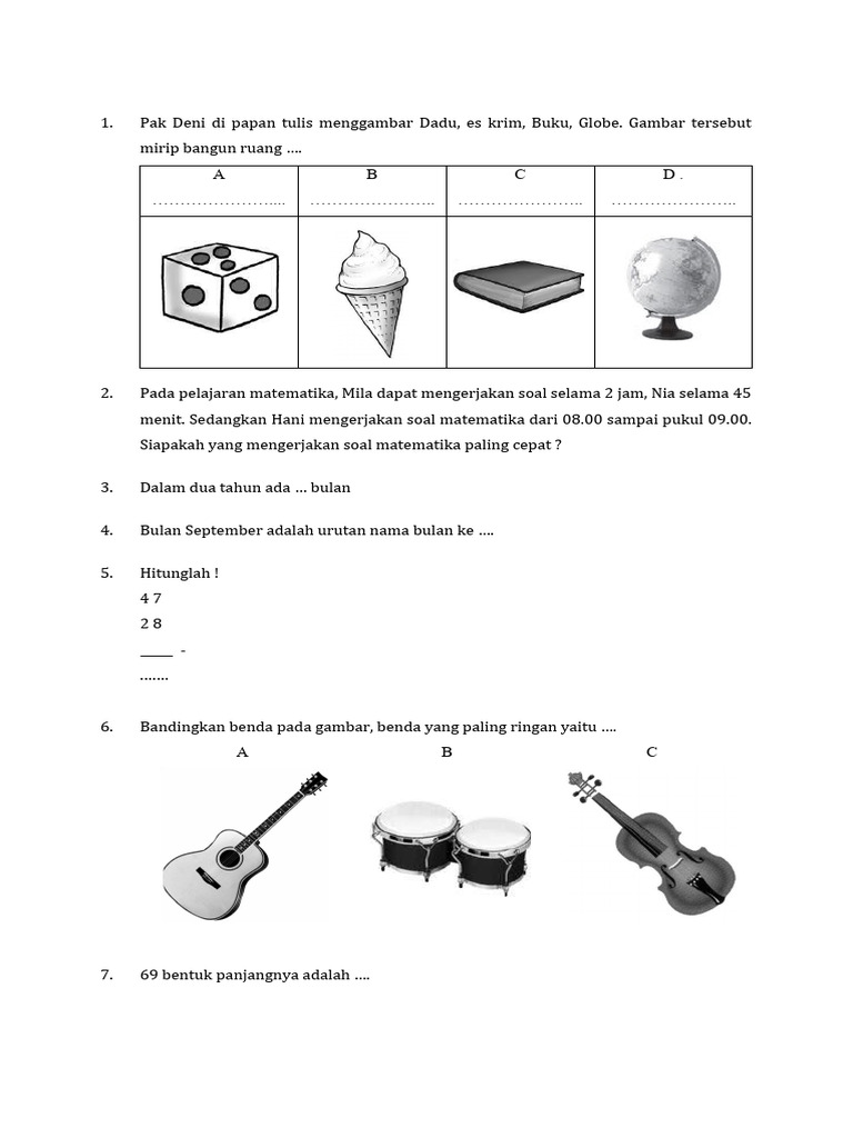 Soal Calistung Kelas 1 SD dan TK | PDF | Metode & Bahan Ajar | Seni
