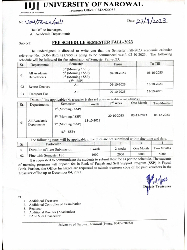 Program Fee Schedule Fall 2023 | PDF