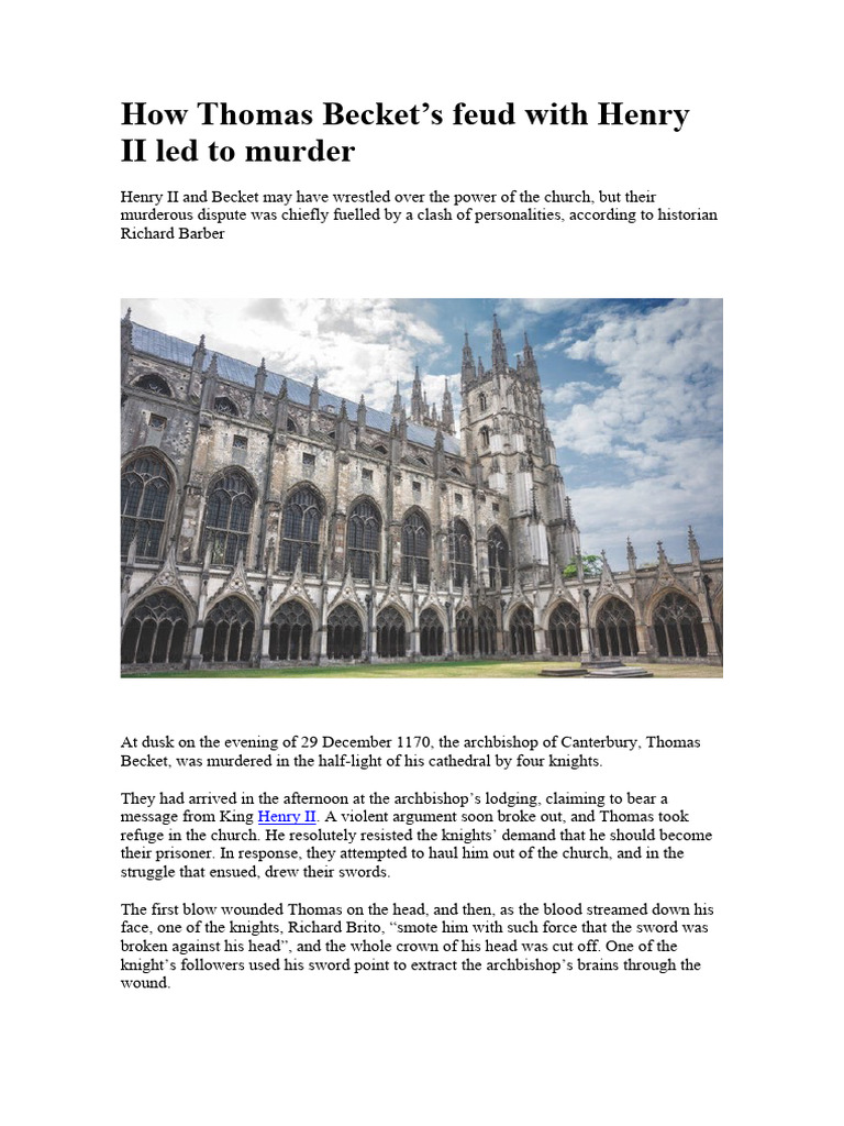 Thomas Becket and Henry II Feud | PDF | Pope