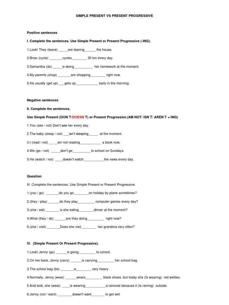 Simple Present VS Present Progressive Worksheet 1 | PDF