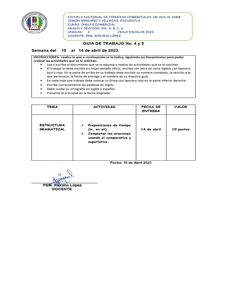 Guia de Trabajo 4 y 5 | PDF