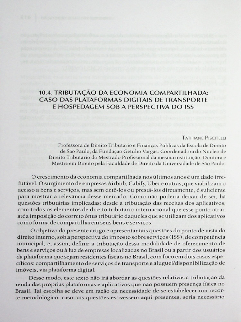 PISCITELLI, Thatiane Dos Santos. TributaÃ Ã o Da Economia Compartilhada ...