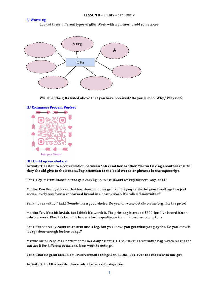 (IN-CLASS) LESSON 8 - ITEMS - Updated by Phu An | PDF | Sentence ...