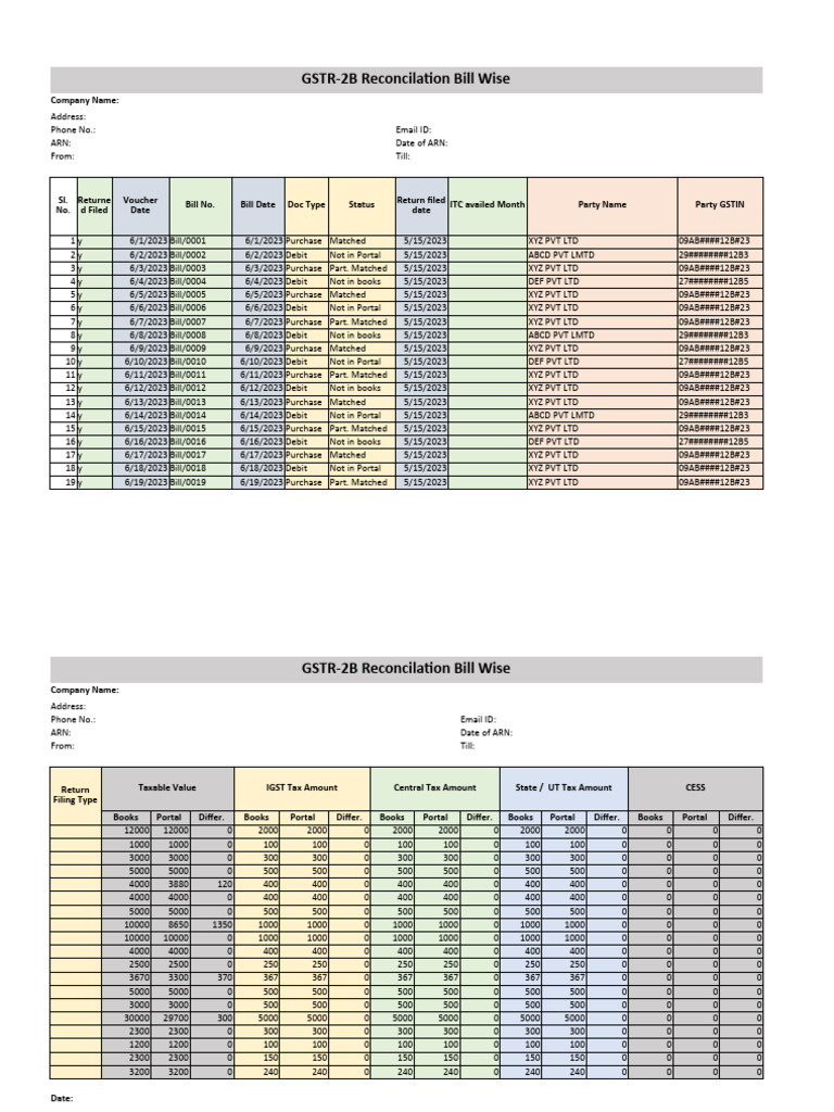 GST Reconcilation Format in Excel 01 | PDF | Taxes | Payments