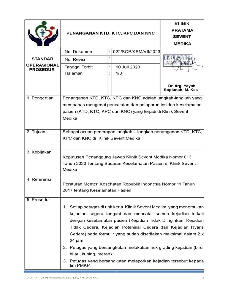 Sop Penanganan KTD, KTC, KPC, KNC New | PDF