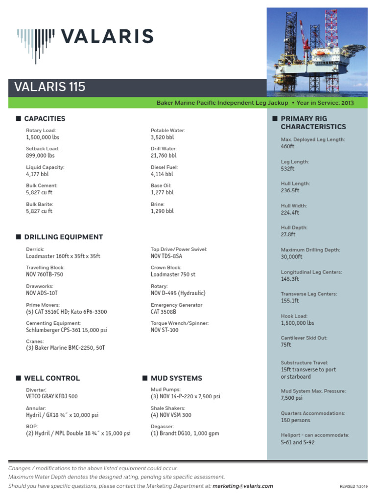 Valaris 115 Rig Specifications | PDF