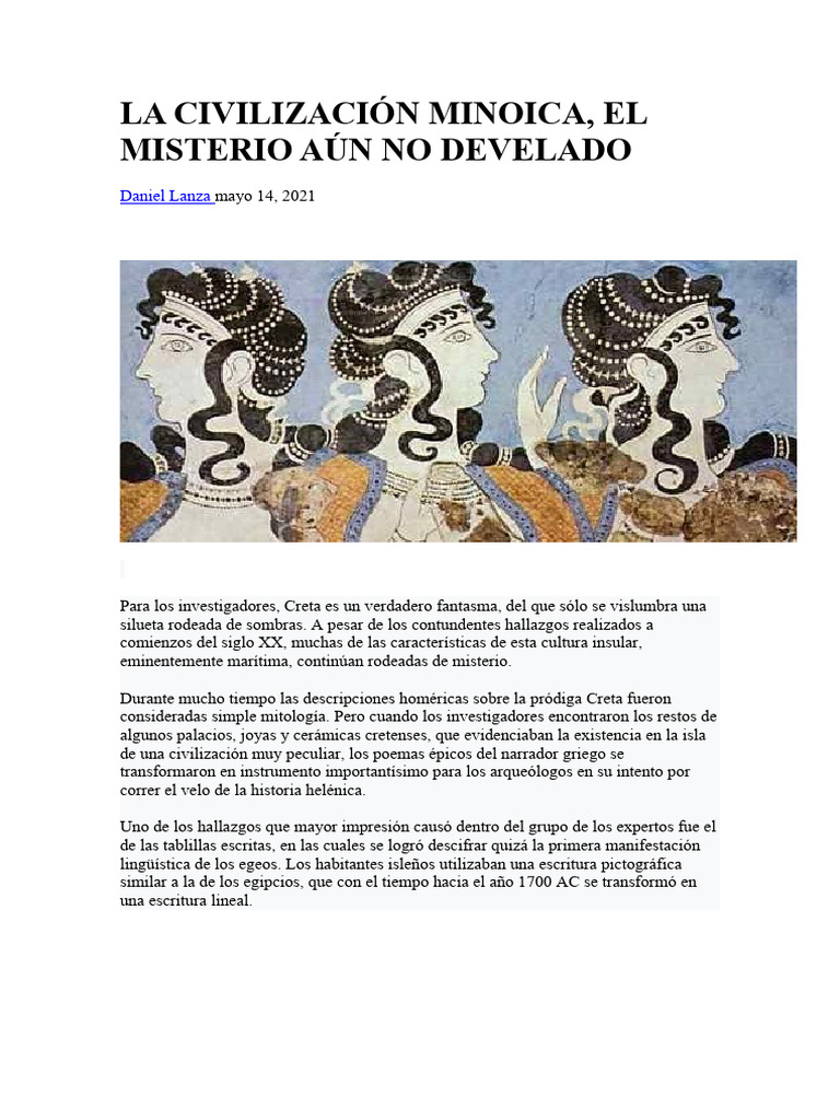 La Civilización Minoica, El Misterio Aún No Develado | PDF | Creta