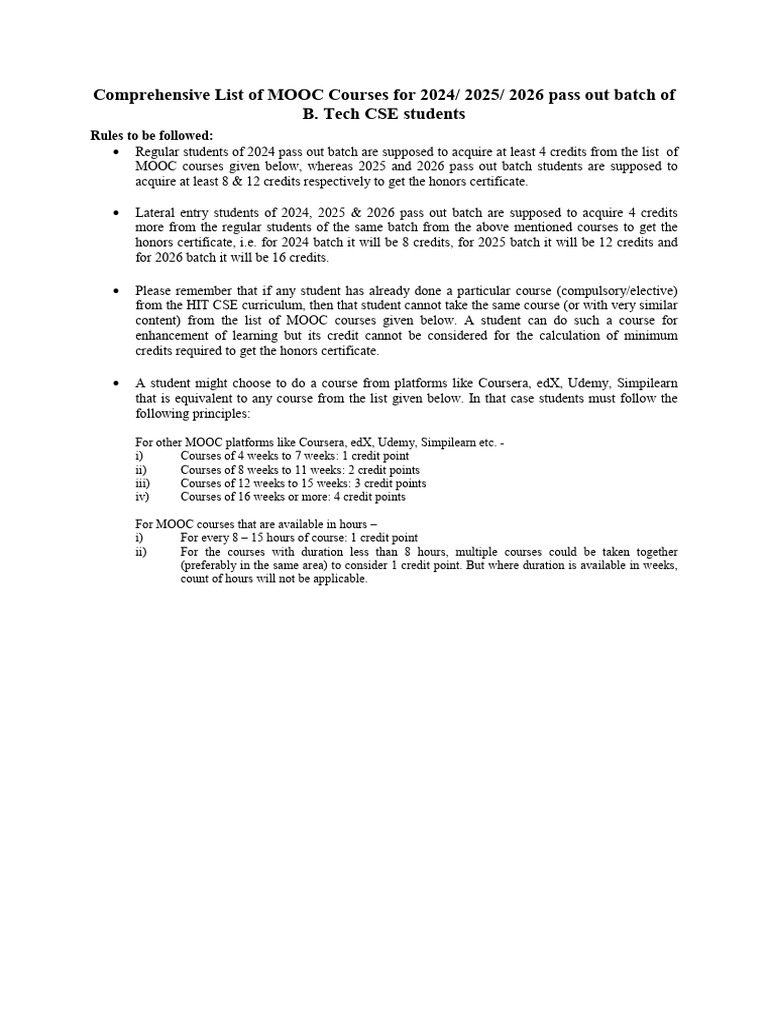 List MOOC Courses Jan-2024 CSE | PDF | Massive Open Online Course | Computing