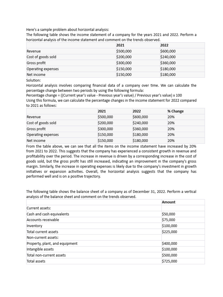 Horizontalandvertical Analysis Sample Problem Pdf Balance Sheet 8083