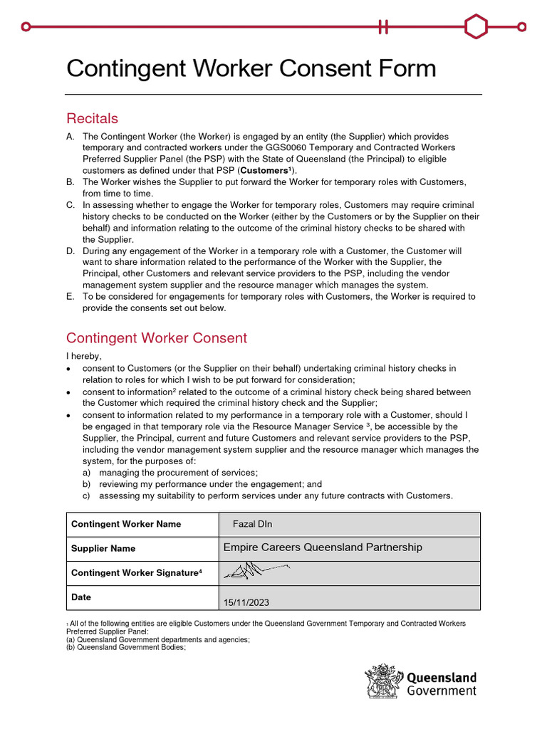 Contingent Worker Consent Form | PDF | Justice | Crime & Violence