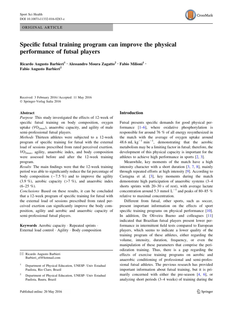 Specific Futsal Training Program Can Improve The Physical Performance ...