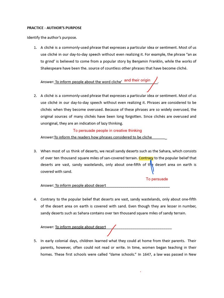 Author's Purpose Practice Exercises | PDF | Foreign Language Studies
