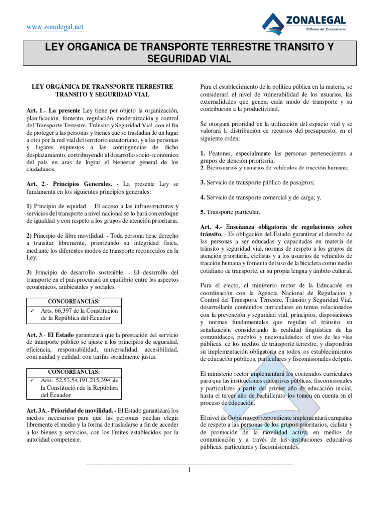 17.1. Ley Organica de Transporte Terrestre Transito y Seguridad Vial | Descargar gratis PDF ...