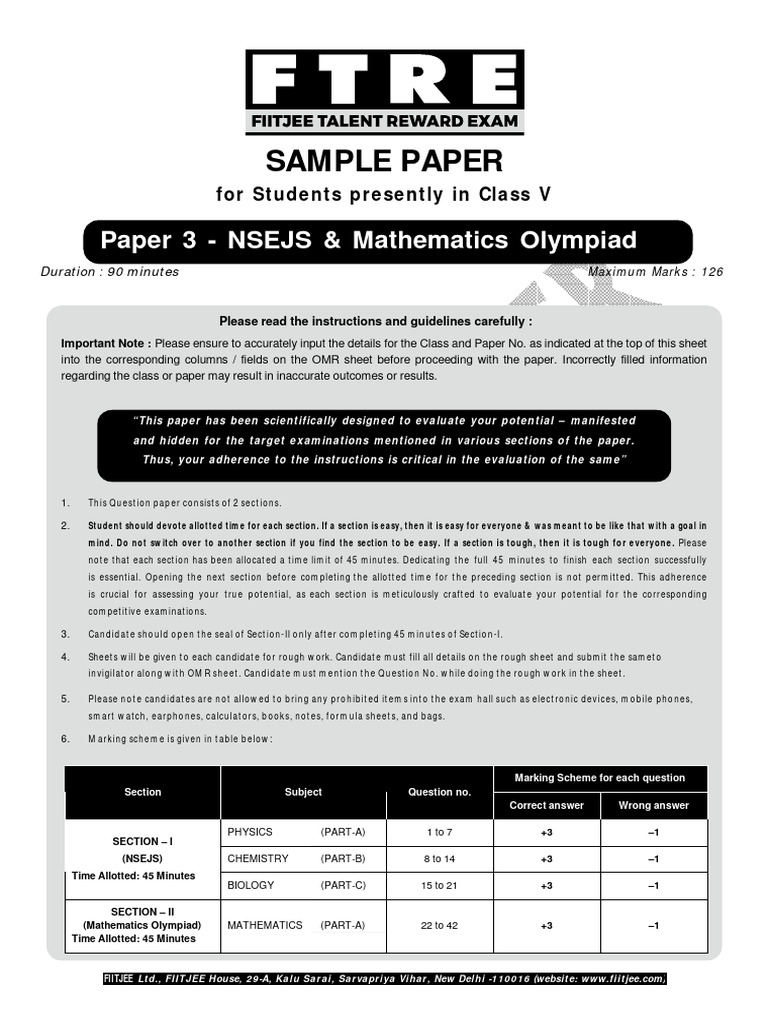 Ftre-2023-Sample Paper-Class-V-P3-Nsejs & Mo | PDF | Force | Triangle
