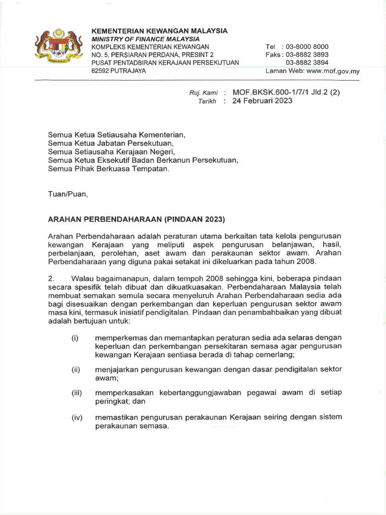 Surat Edaran Arahan Perbendaharaan 2023 | PDF