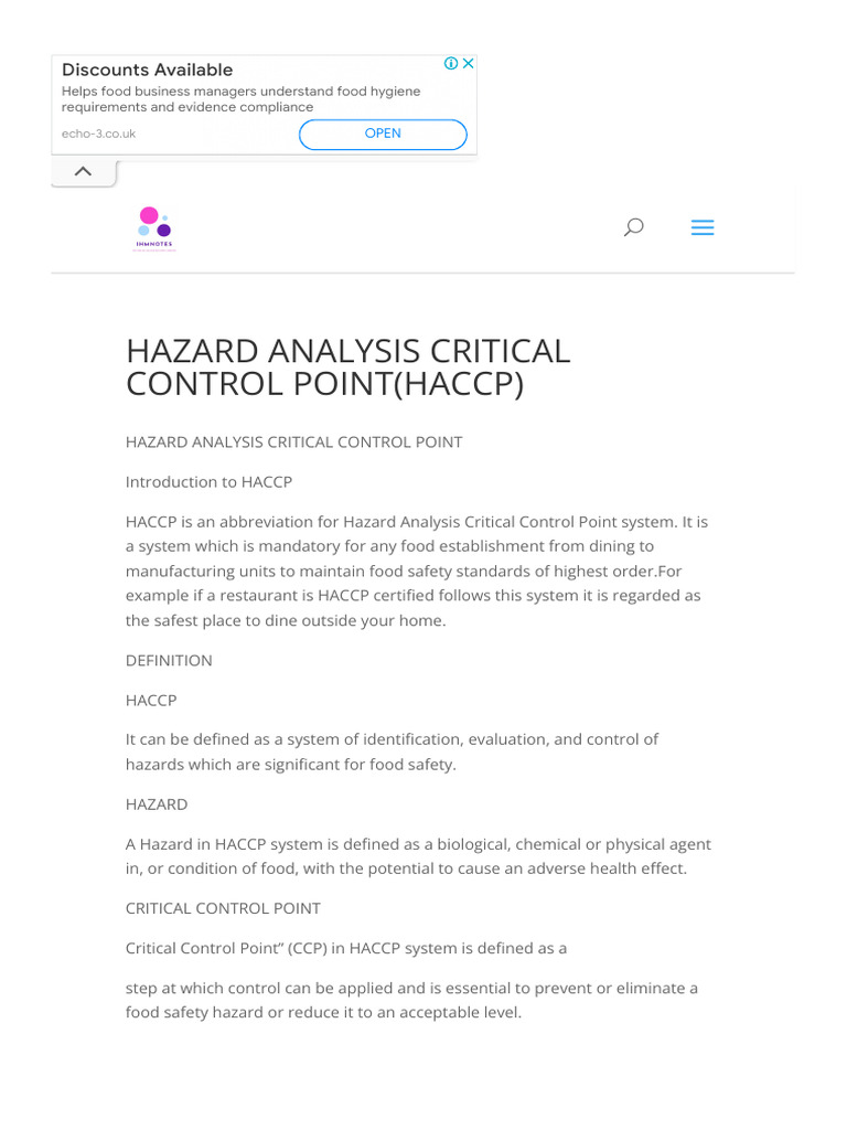 Hazard Analysis Critical Control Point (Haccp) - Ihm Notes | Download ...