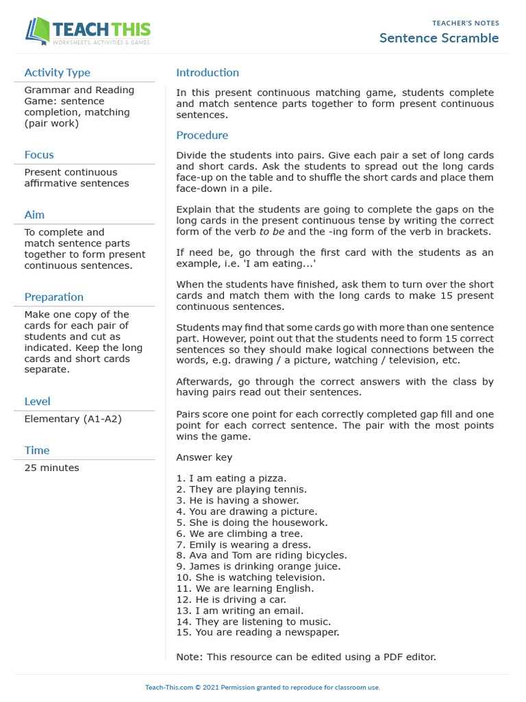 Sentence Scramble | PDF | Sentence (Linguistics) | Language Mechanics