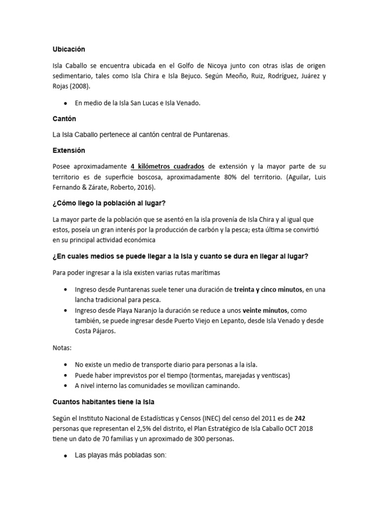 Isla Caballo: Ubicación, Población y Servicios | PDF
