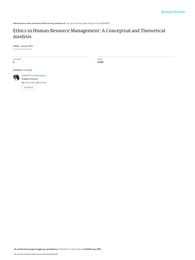 HRM Ethics: A Theoretical Analysis | PDF | Human Resource Management | Human Resources