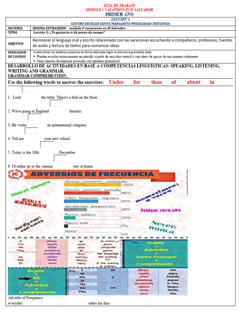 Guia Leccion 3 Modulo 5 Primer Año | PDF | Cuisine | Food And Drink