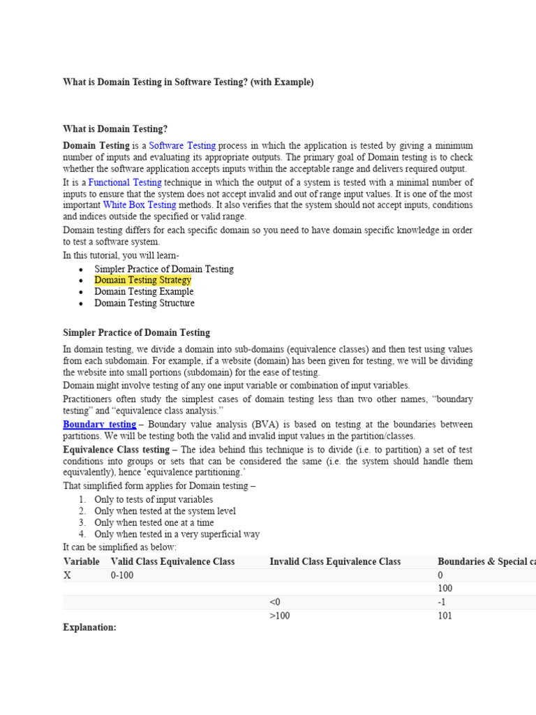 Domain Testing | Download Free PDF | Software Testing | Computing Domain Testing | Download Free PDF | Software Testing | Computing