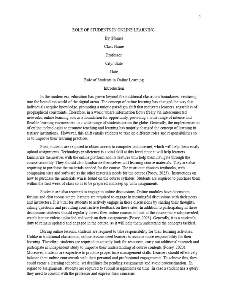 Role of Students in Online Learning | PDF | Educational Technology ...