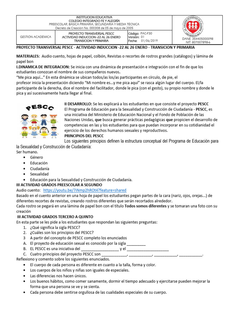 Guia Proyecto Educacion Sexual Induccion | PDF | Educación de la ...