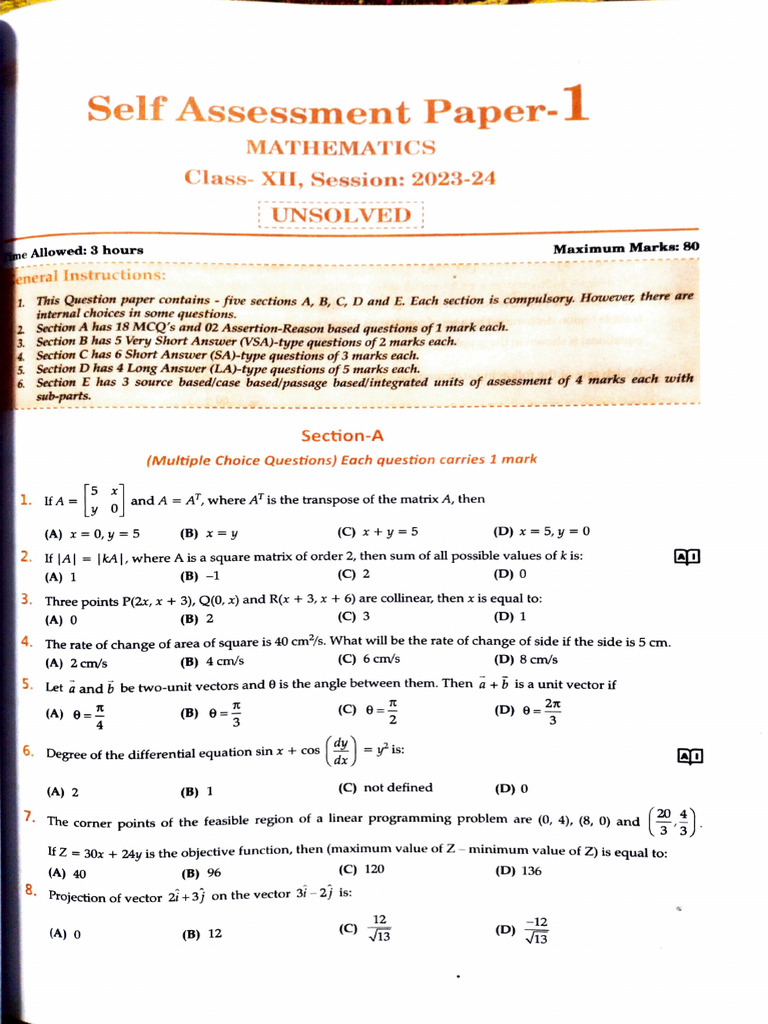 Self Assessment Paper-1 | PDF