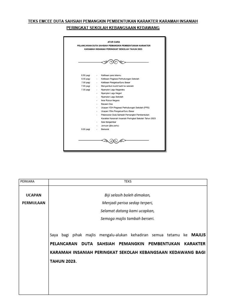 Teks Emcee Majlis Duta Madani Sahsiah Murid Skkd Pdf