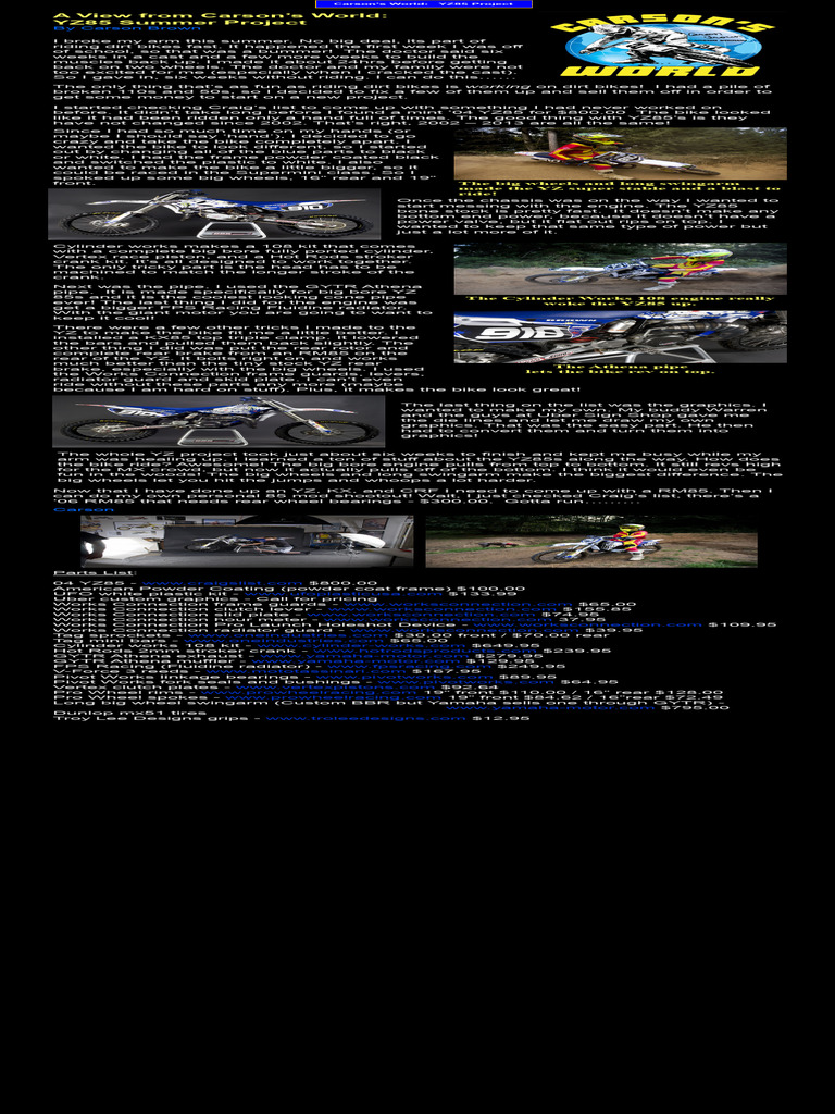 YZ85 Custom Build Project Overview | PDF | Vehicles | Transport