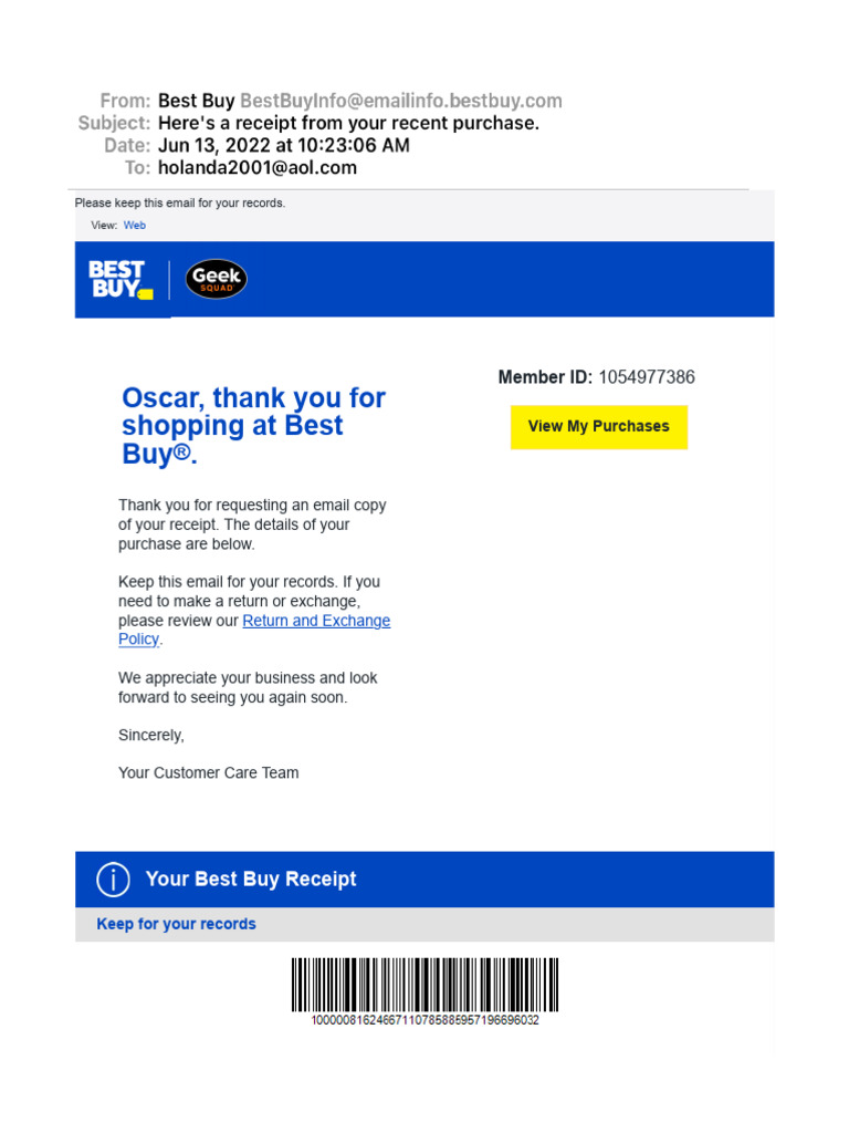 Here's A Receipt From Your Recent Purchase | PDF | Best Buy | Receipt