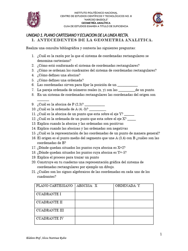 Guía de estudio de Geometria Analitica TV | PDF | Sistema de ...