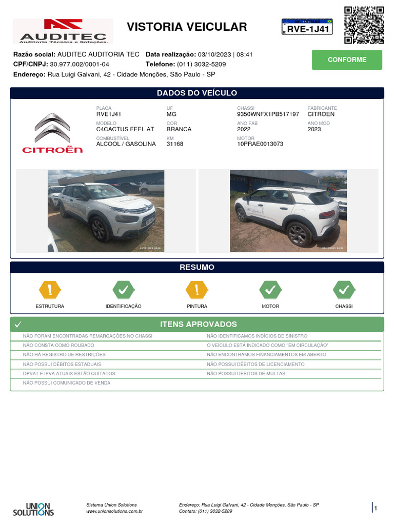 Laudo Cautelar C4 Cactus | PDF | Cidade | Veículos