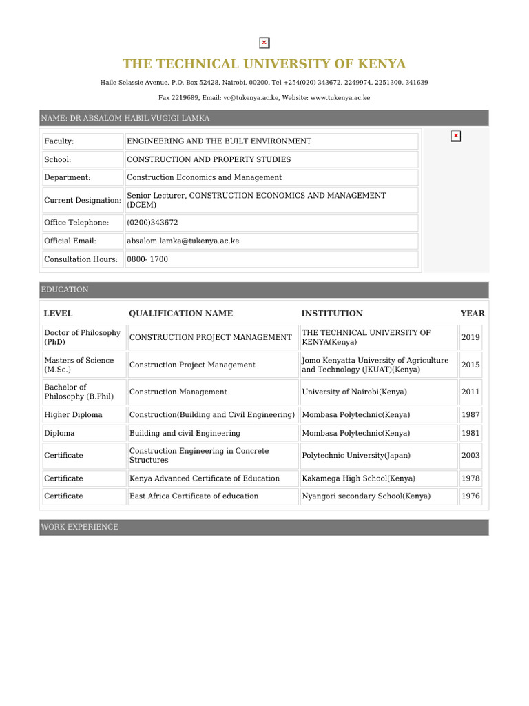 The Technical University of Kenya: Name: DR Absalom Habil Vugigi Lamka ...