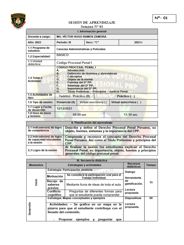 Sesión de Aprendizaje 01 CPP I. | PDF | Ley procesal | Procedimiento Criminal