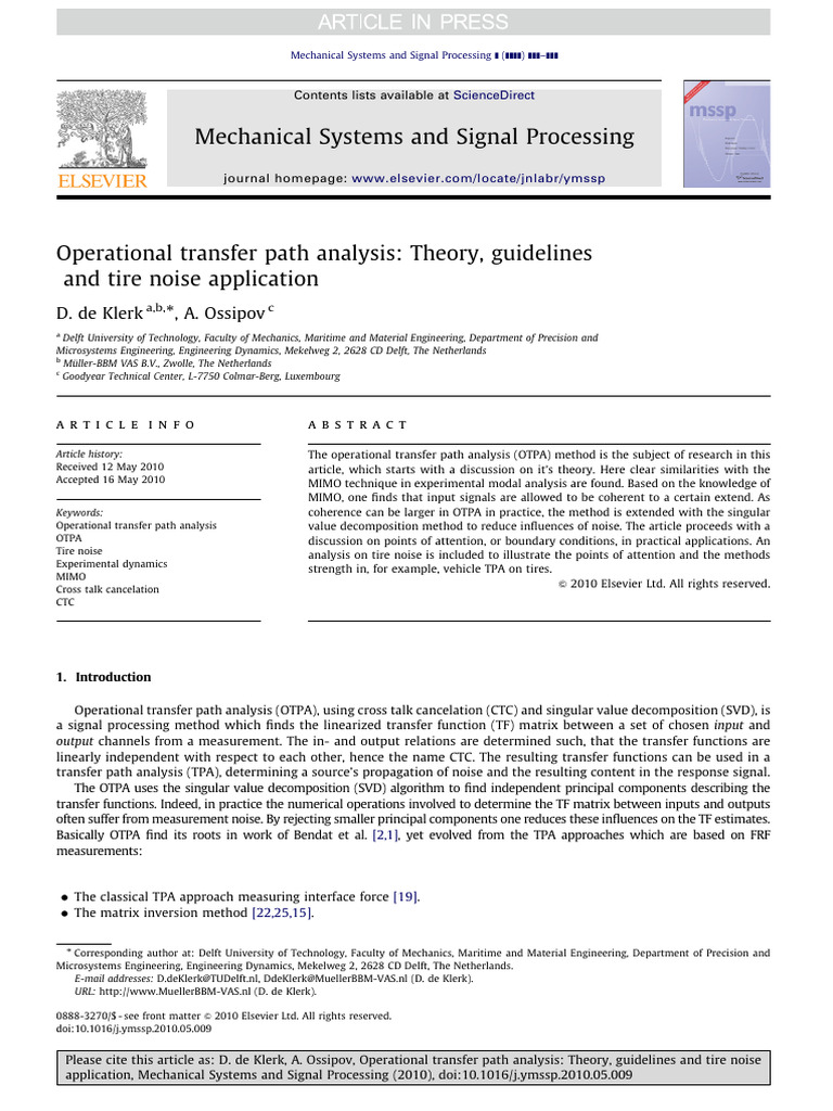 Operational Transfer Path Analysis | PDF | Eigenvalues And Eigenvectors | Matrix (Mathematics)
