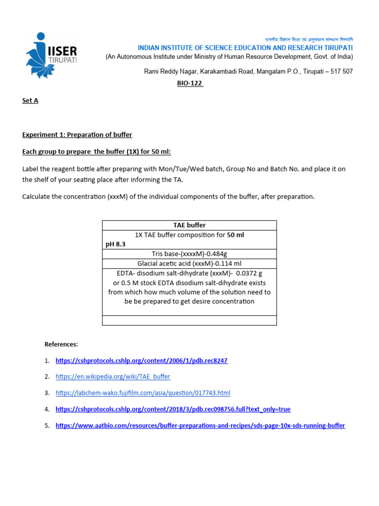 Set A Tabulation For Buffer Preparation and Micropipette Practice | PDF | Buffer Solution ...