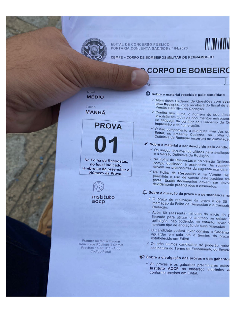 Prova Bombeiros Pe Soldado 2024 | PDF